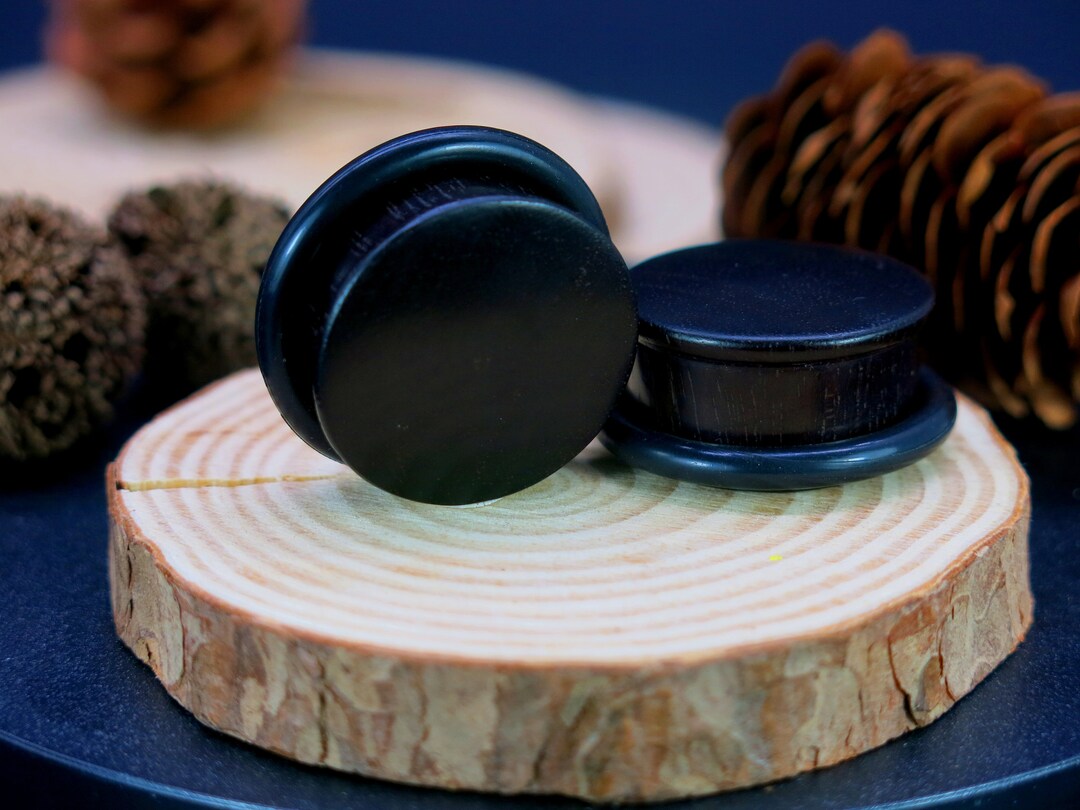 Minimalistic Black Wood Top Hat Plugs for Earlobe Stretching. Custom ...