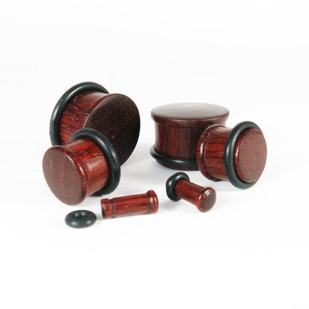 Red Wood O Ring Top Hat Ear Plugs for Ear Stretching. Custom Wooden ...