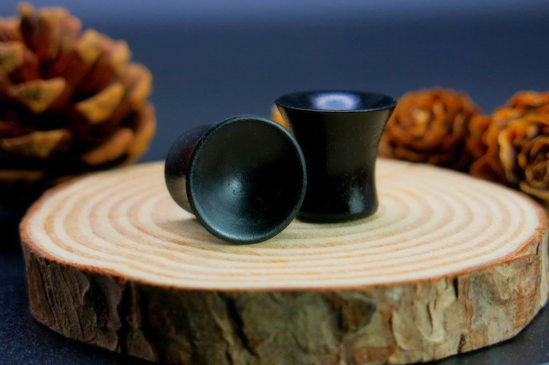 Pair of Black Wood Mayan Flare Ear Plugs for Ear Stretching. Handmade ...