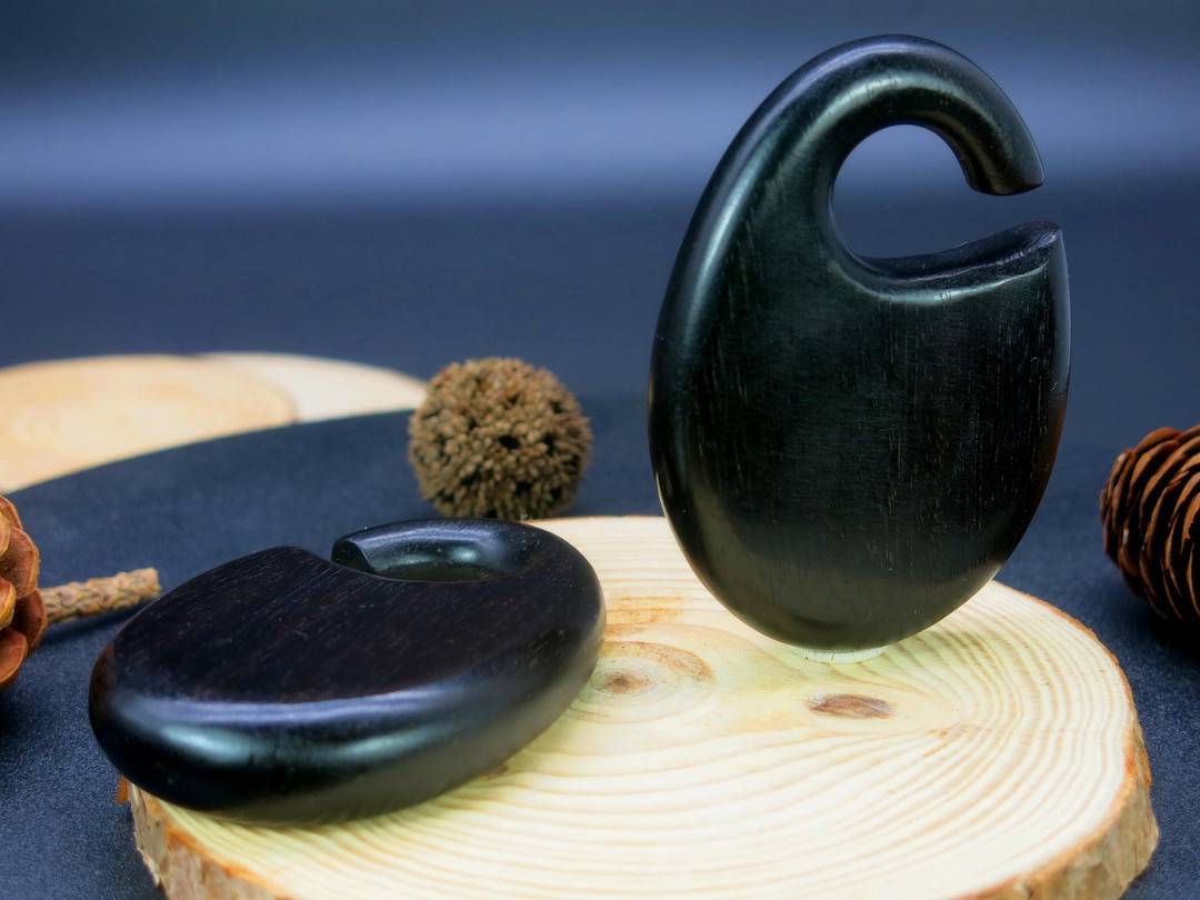 Custom Dewdrop Black Wood Ear Weights for Stretched Ears. Handmade ...