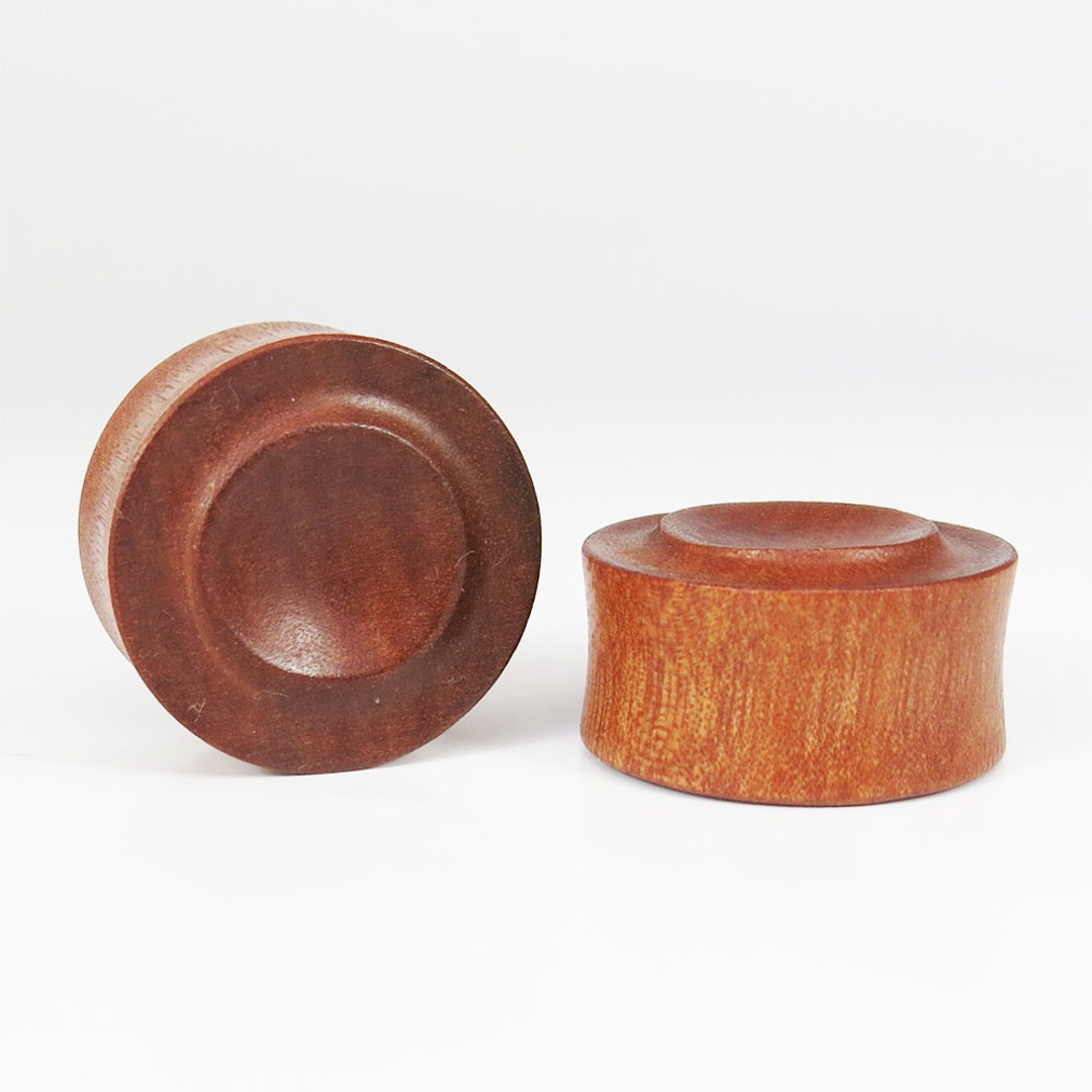 Pair of Fijian Mahogany Carved Plugs I Wood Saddle Plugs I Gauge ...