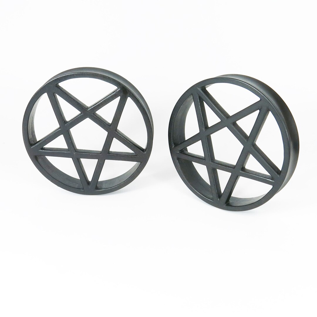 Black Wood Satanic Star Ear Plugs for Ear Stretching. Custom Wooden ...