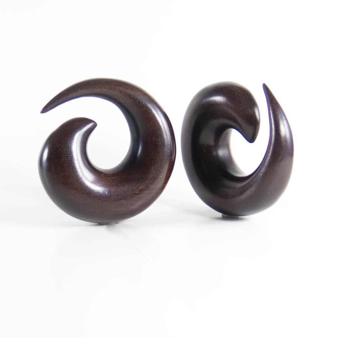 Black Wood Long Spiral Tapers Ear Stretching. Custom Wood Ear - Etsy