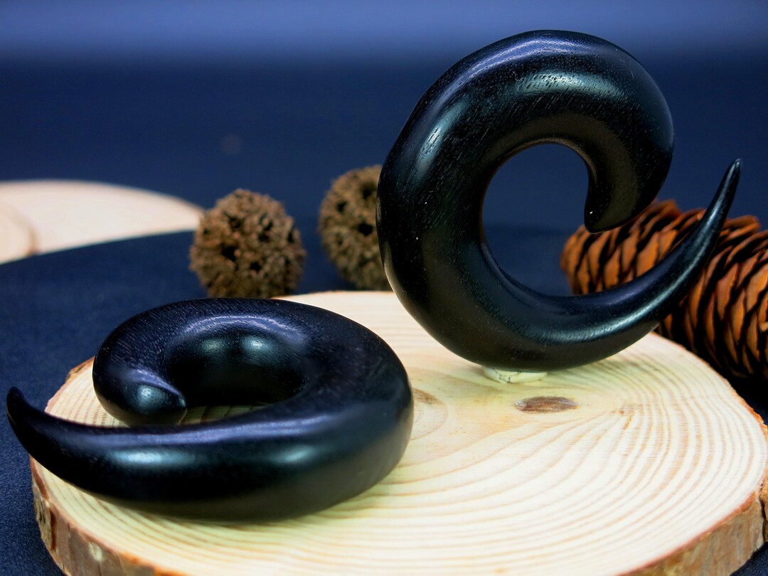 Black Wood Spiral Taper Pairs Ear Stretching. Custom Wood Ear Spirals ...