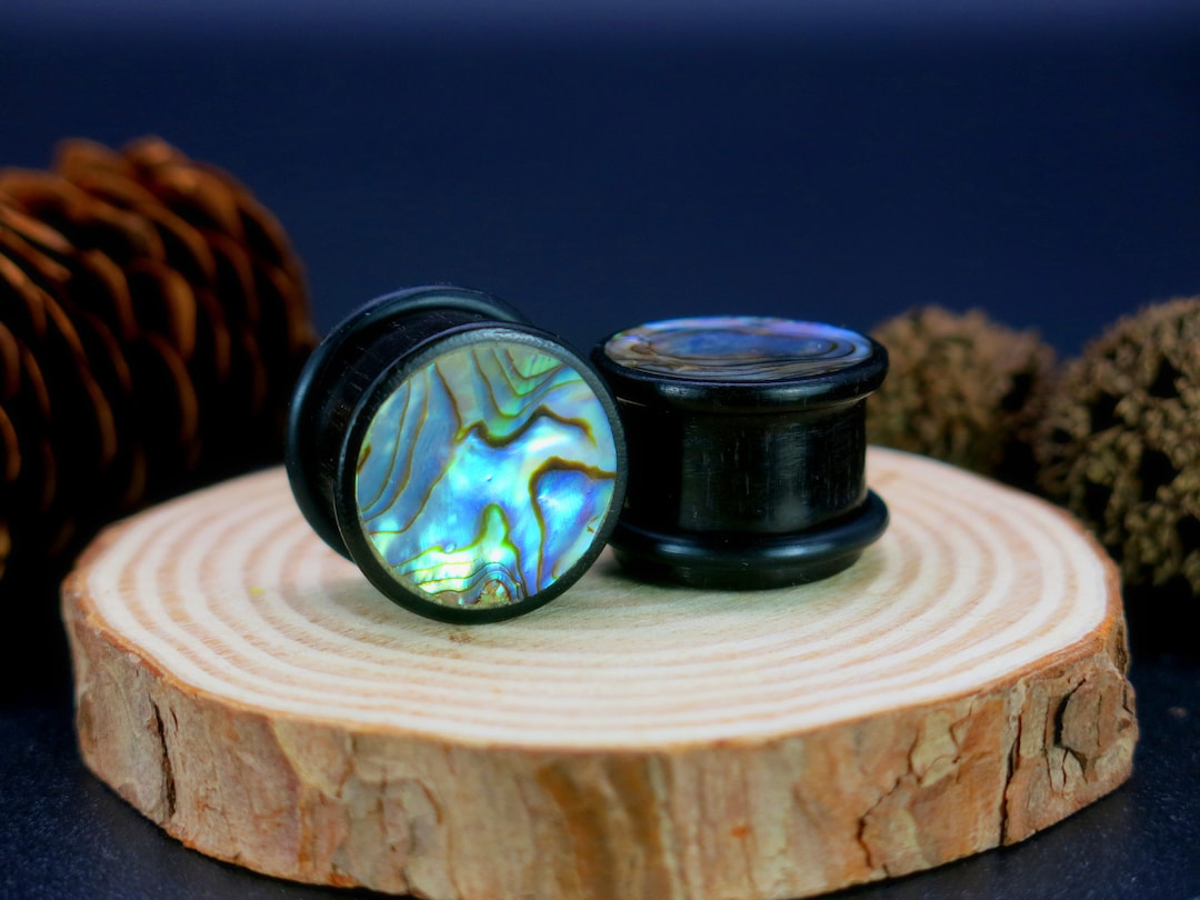 Dark Raintree Top Hat Plugs With Abalone Shell Inlay I Inlaid Wood ...