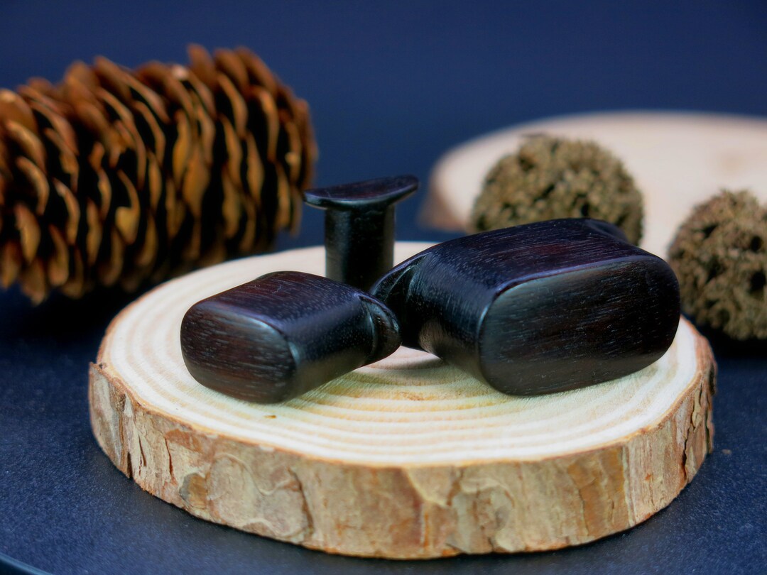 Custom Black Wood Oval Labret Lip Plug for Pierced Lip. Handmade Dark ...