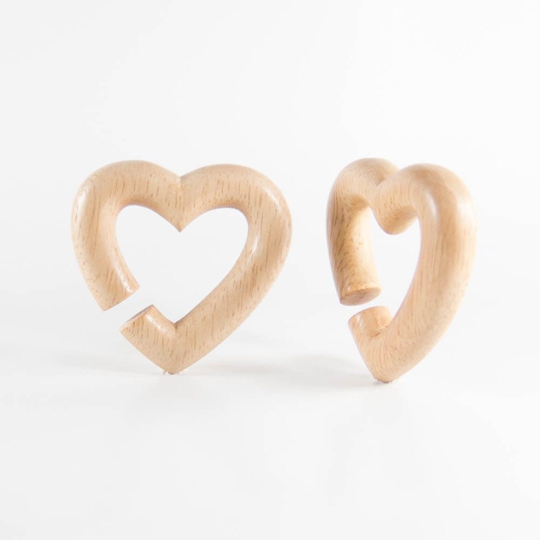 Custom Hevea Wood Heart Hoop Ear Weight I Wood Heart Ear Weights I Wood ...