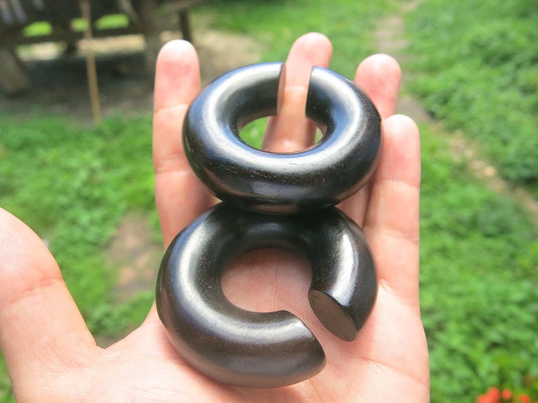 Black Wood Hoop Ear Weights: Hand Carved Gauges for Stretched Lobes - Etsy