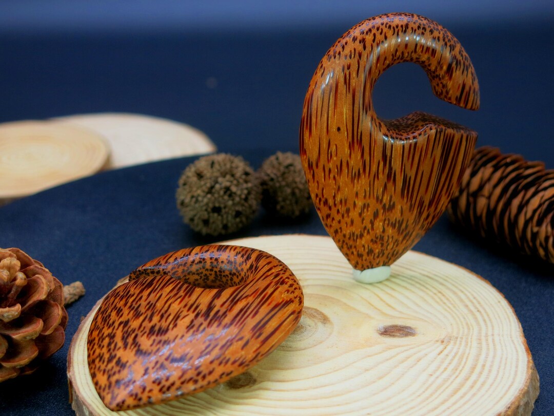 Coconut Palm Wood Pendulum Ear Weights: Boho Stretched Ear Gauges - Etsy