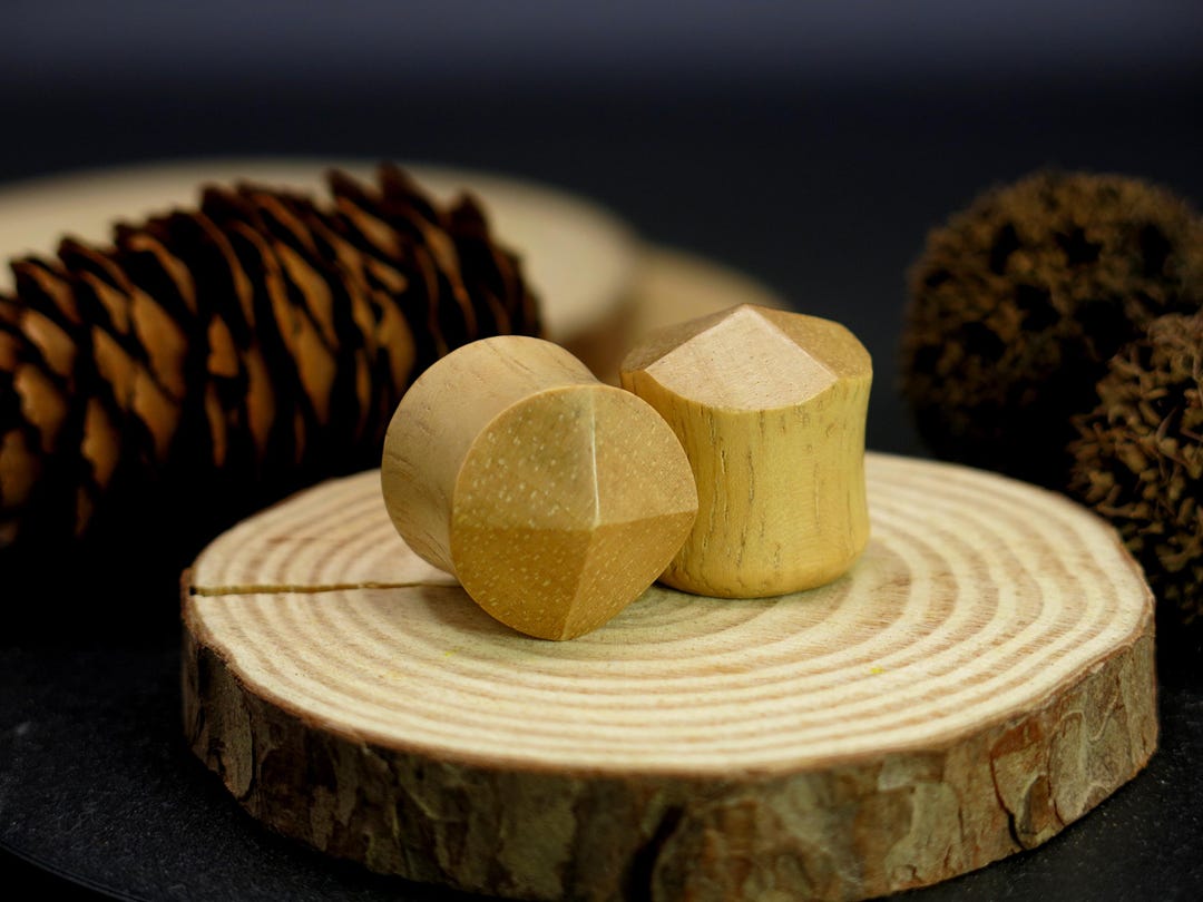 White Wood Pyramid Ear Plugs: Geometric Stretched Earlobes - Etsy