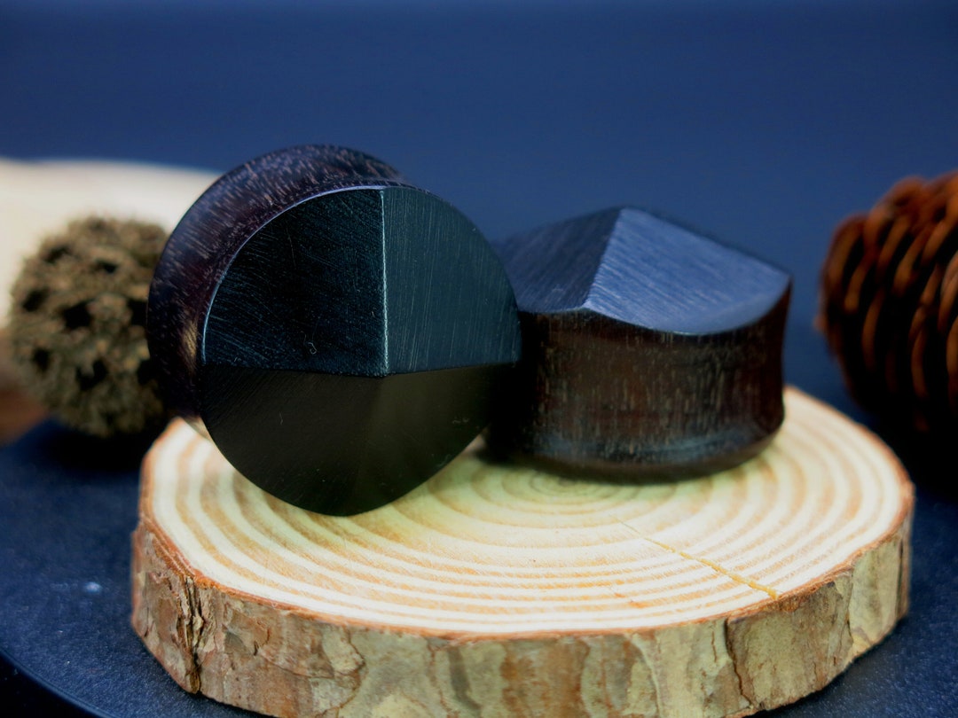 Custom Black Wood Pyramid Ear Plugs. Unique Pyramid Ear Plugs for ...