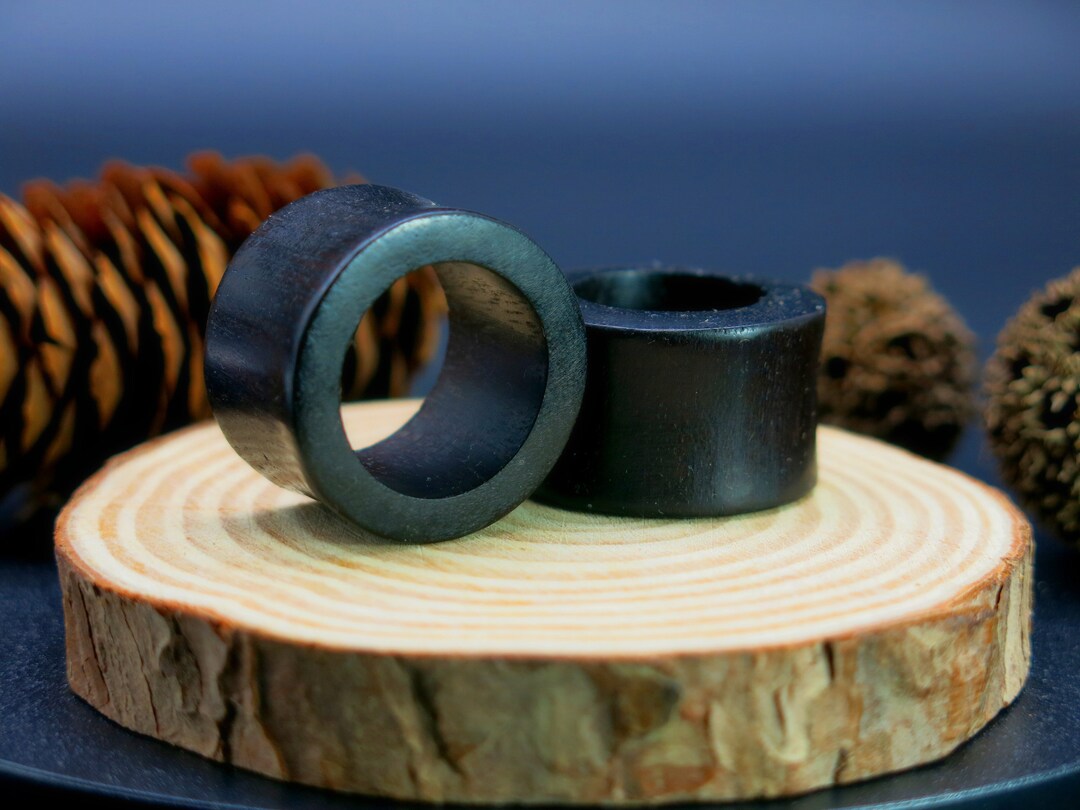 Pair of Black Wood Double Flare Tunnel Ear Plugs. Custom Solid Wood ...