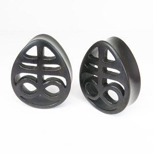 Big Gauge Dark Raintree Carved Leviathan Cross Teardrop Plugs I Carved Teardrop Plugs I Satanic ...