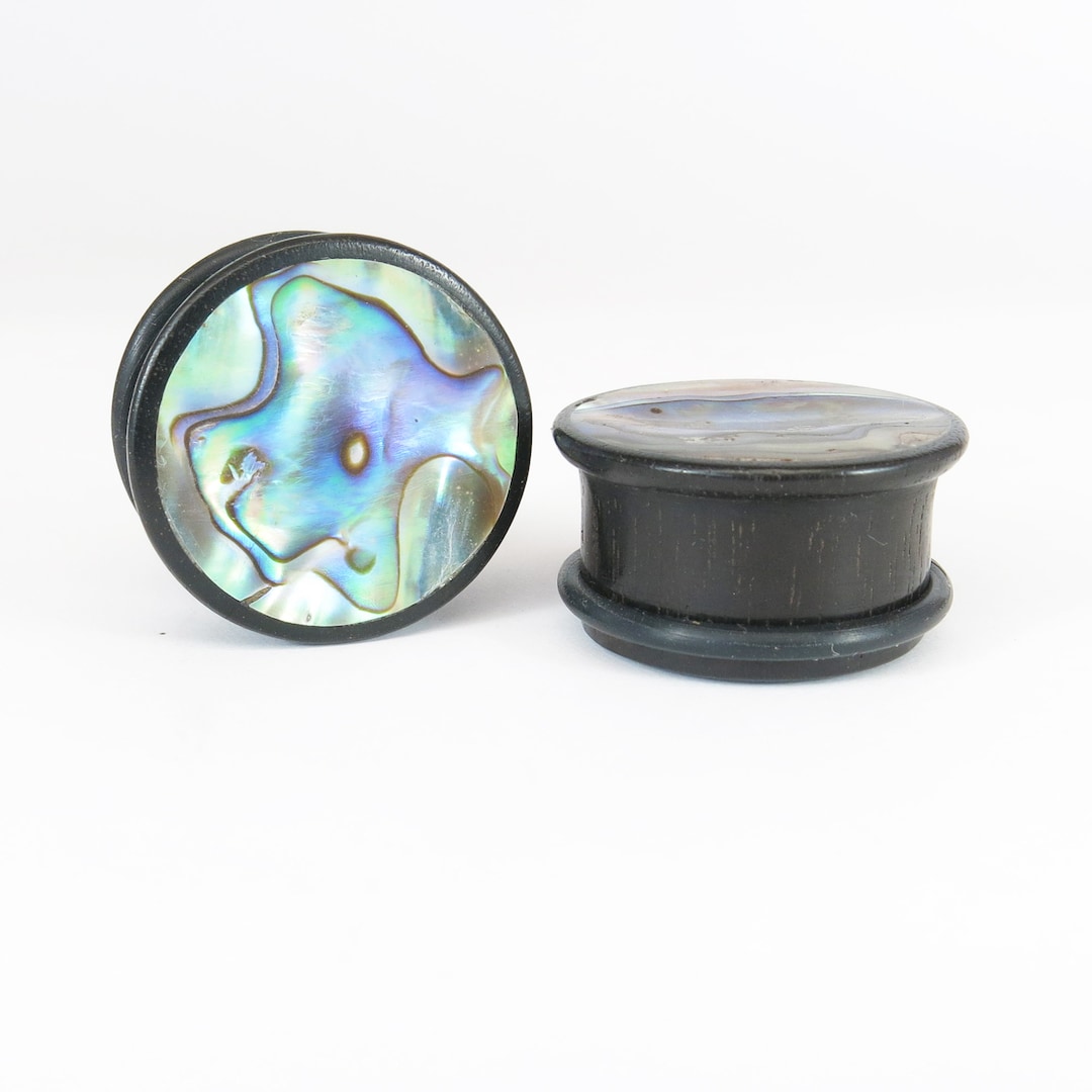 Dark Raintree Top Hat Plugs With Abalone Shell Inlay I Inlaid - Etsy