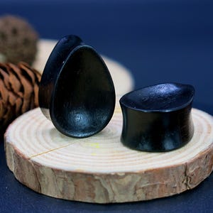 Black Wood Concave Teardrop Ear Plugs for Ear Stretching. Custom Wood ...