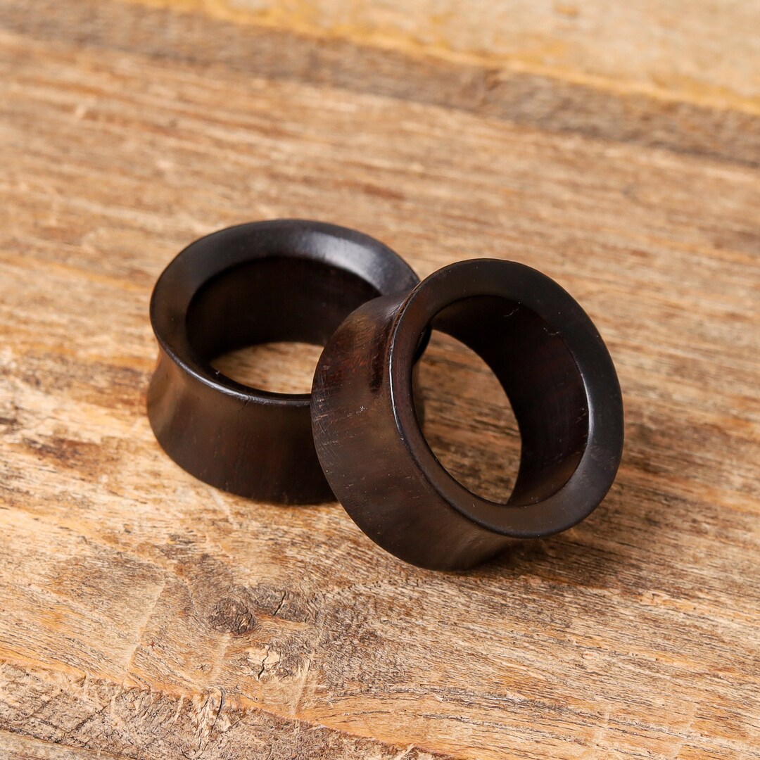 Black Wood Concave Tunnel Ear Plugs. Wooden Concave Eyelet Ear - Etsy