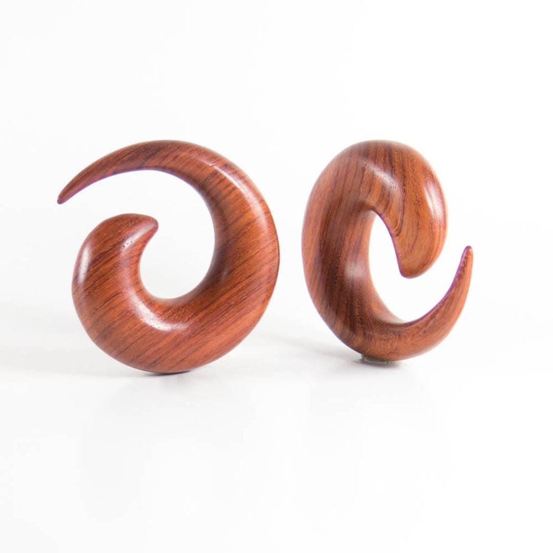 Red Wood long Real Ear Spiral Tapers for Hanging. Wooden - Etsy