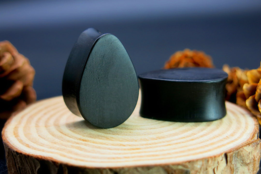 Minimalist Black Wood Classic Teardrop Ear Plugs. Custom Wood Teardrop ...