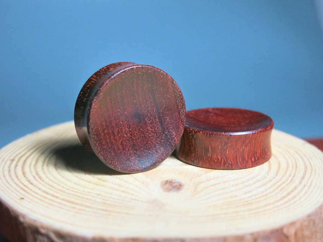 Red Wood Concave Ear Plugs: Handmade Organic Stretched Lobe Jewelry - Etsy