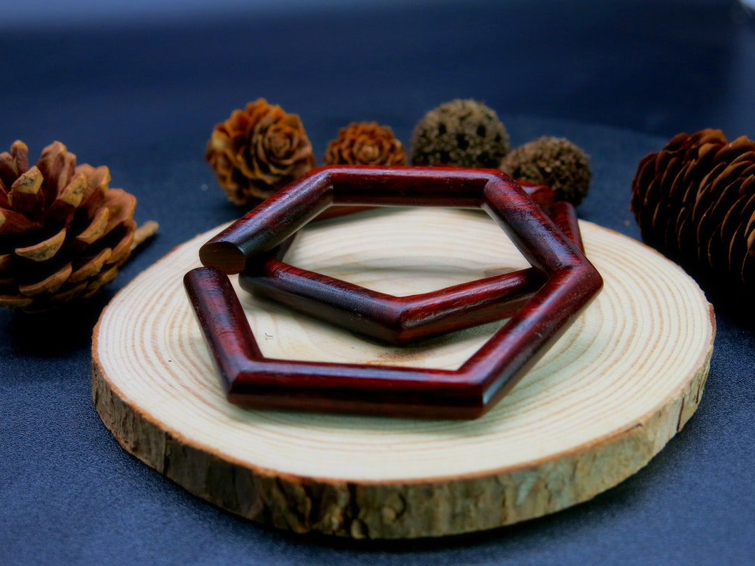 Red Wood Hexagon Ear Weight Hoops. Custom Wood Hoops. Unique Ear Weight ...