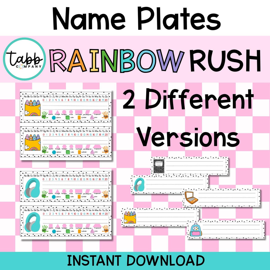 Rainbow Classroom Name Plates: Alphabet & Number Line (printable PDF - Etsy