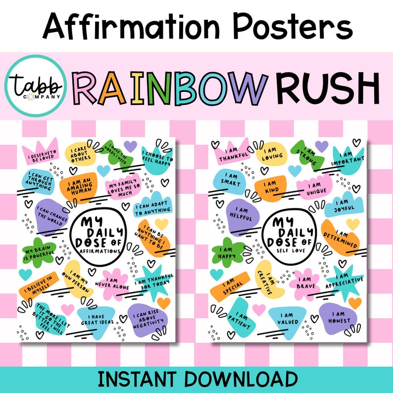 Rainbow Affirmation Posters: Classroom Bulletin Board Decor (PDF/PNG ...