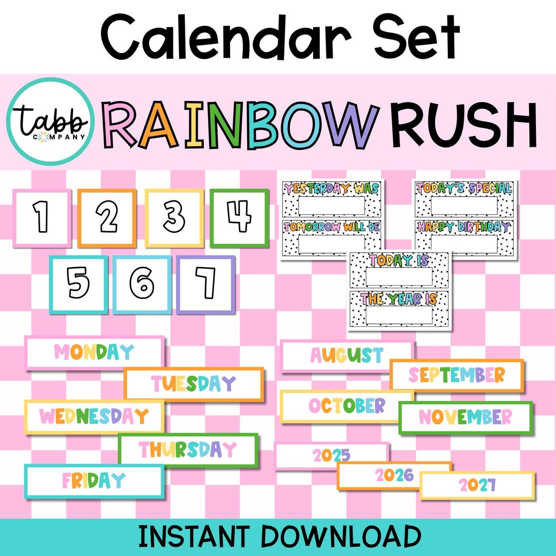 Rainbow Classroom Calendar Set: Printable Elementary Decor (PDF ...