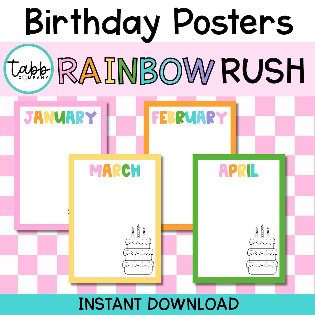 Rainbow Birthday Posters: Classroom Bulletin Board Decor (PDF/PNG Files ...