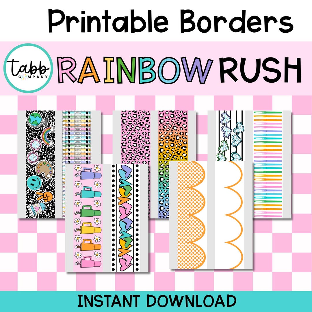 Rainbow Rush Printable Bulletin Board Borders: Classroom Decor (PDF ...