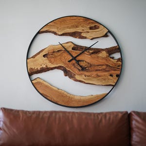48 Olive Wood Wall Clock Handmade Oversized Rustic Decor Large Modern ...