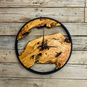 Wooden Wall Clock With Metal Frame, Wooden Wall Clock in Olive Wood ...