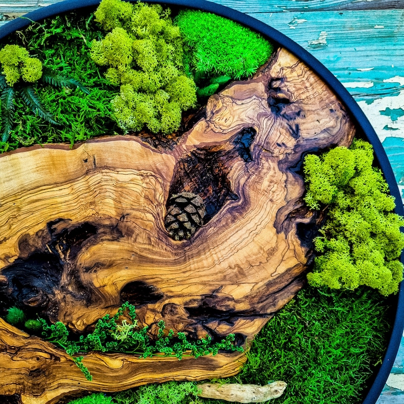 Round Wood Design With Metal Frame Botanical Wall Art for - Etsy