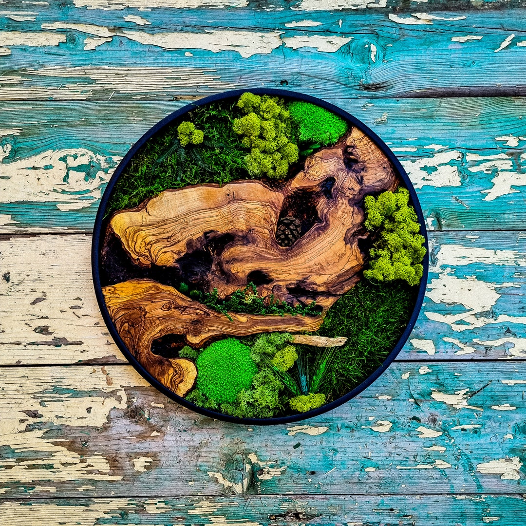 Round Wood Design With Metal Frame - Botanical Wall Art for Living Room ...