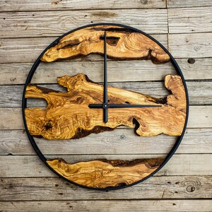 Wooden Wall Clock With Metal Frame, Wooden Wall Clock in Olive Wood ...