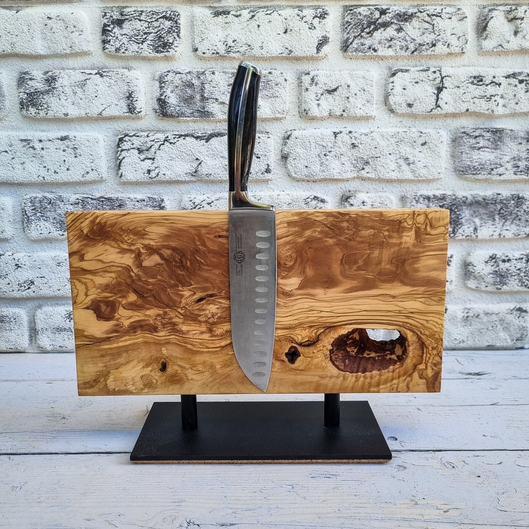 Magnetic Knife Rack, Olive Wood Knife Holder - Etsy