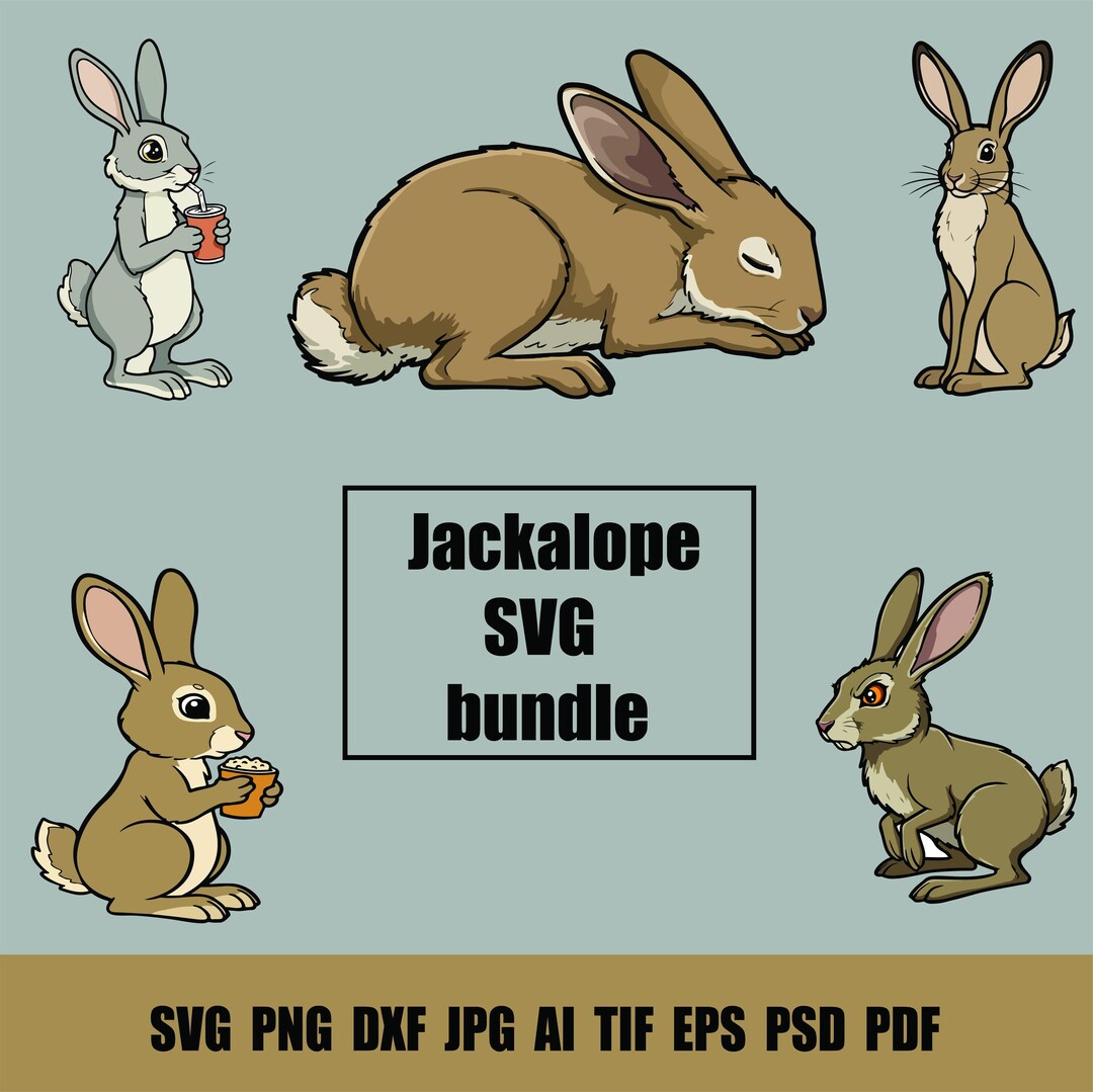 Jackalope Bundle SVG, Jackrabbit Clipart JPG, Printable Jackalope ...