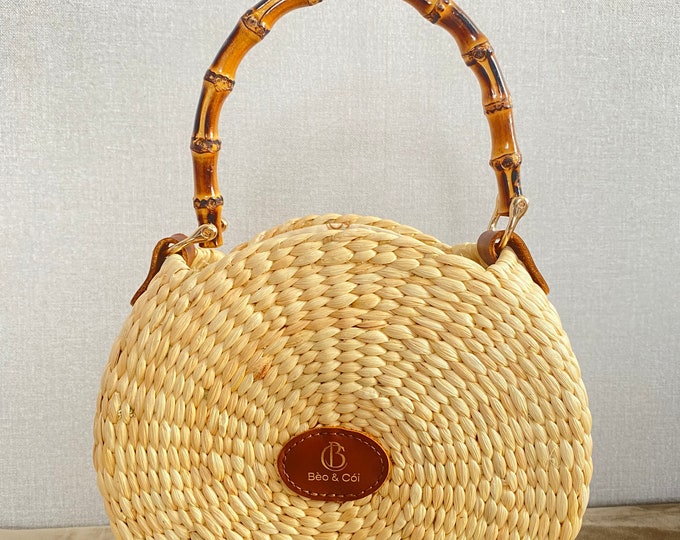 Round Rattan Bag, Wicker Bamboo Bag, Rattan Purse, Round Straw Bag ...