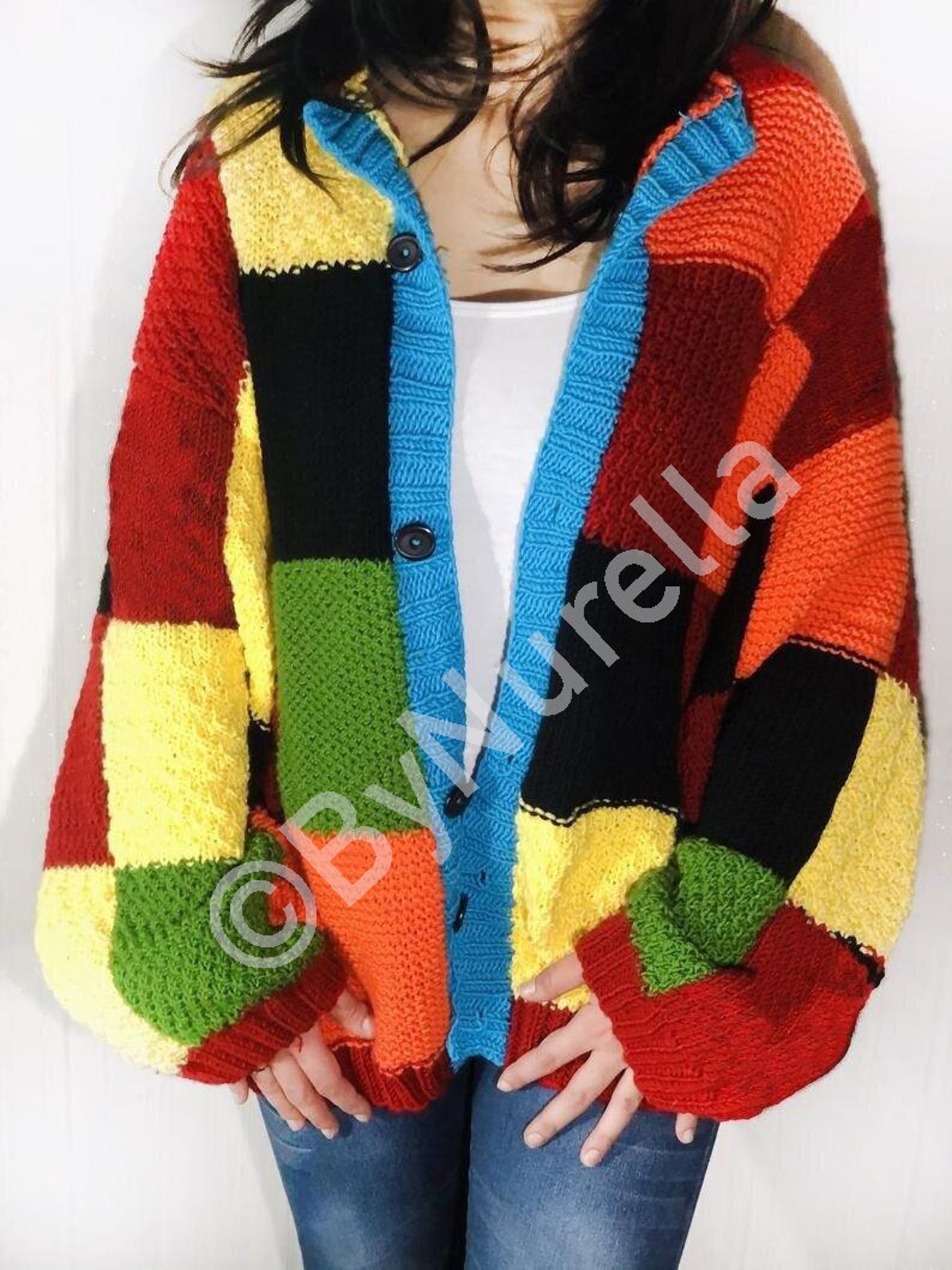 Cardigan Patchwork Hand Knitted Oversized Gift for Her Him - Etsy Canada