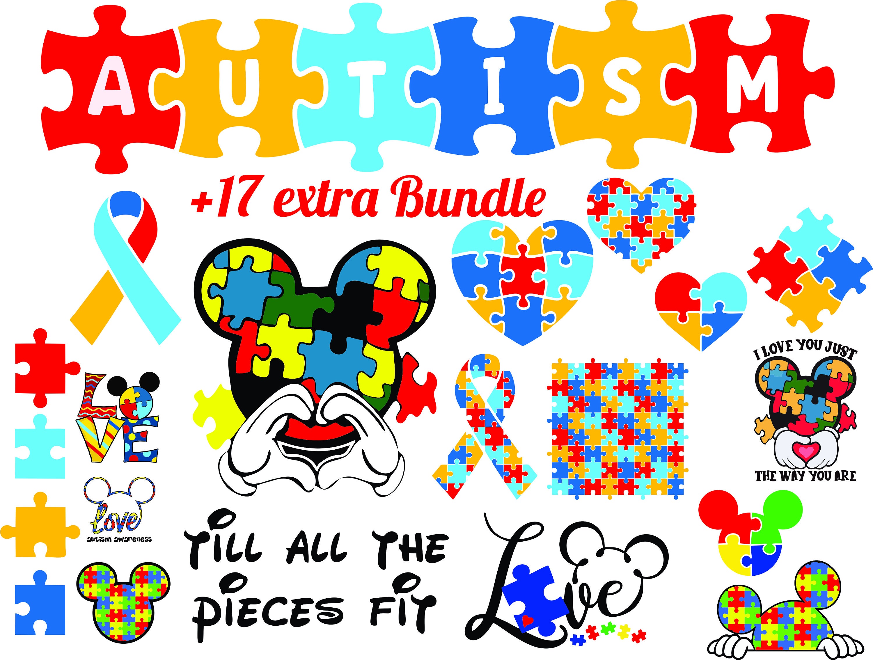 Autism Awareness Bundle, Autism Love, Autism Ribbon, Autism Symbol ...
