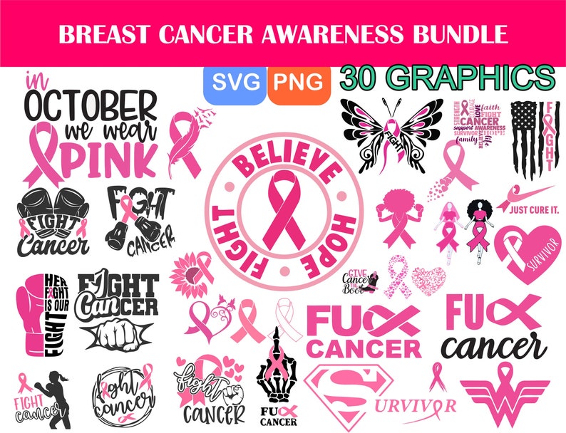 Breast Cancer Awareness Month Bundle Svg Png Cricut Ready Etsy