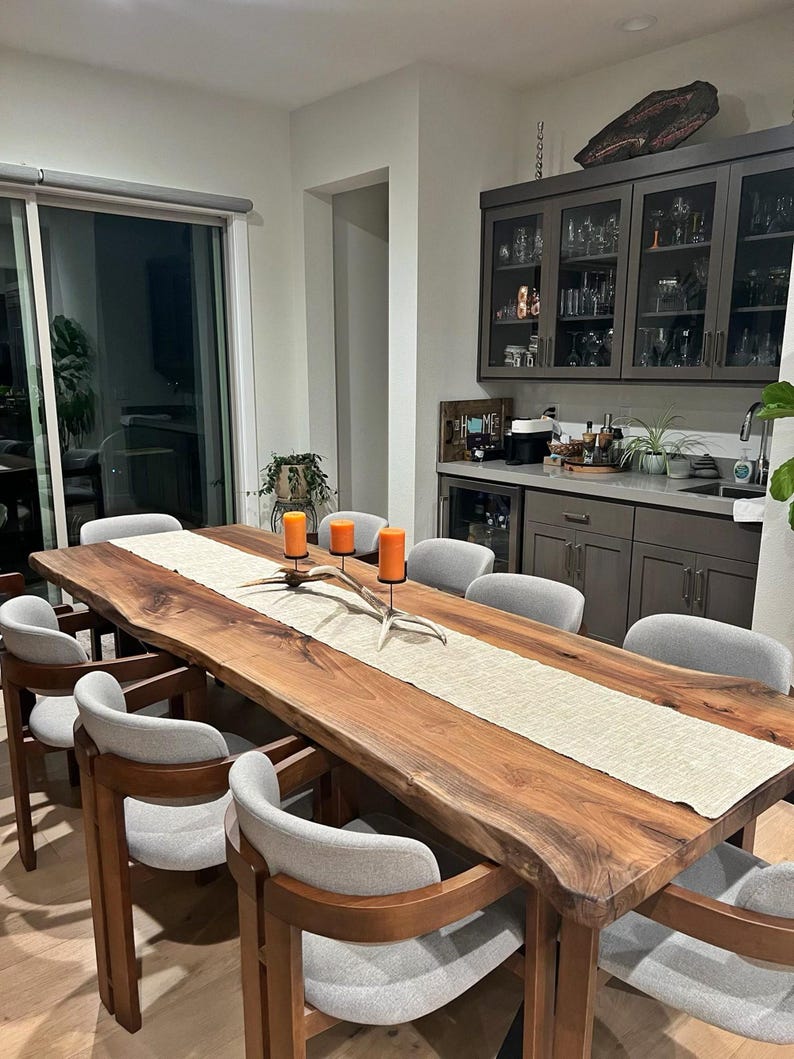 Natural Live Edge Walnut Dining Table: Solid Wood Farmhouse Kitchen ...