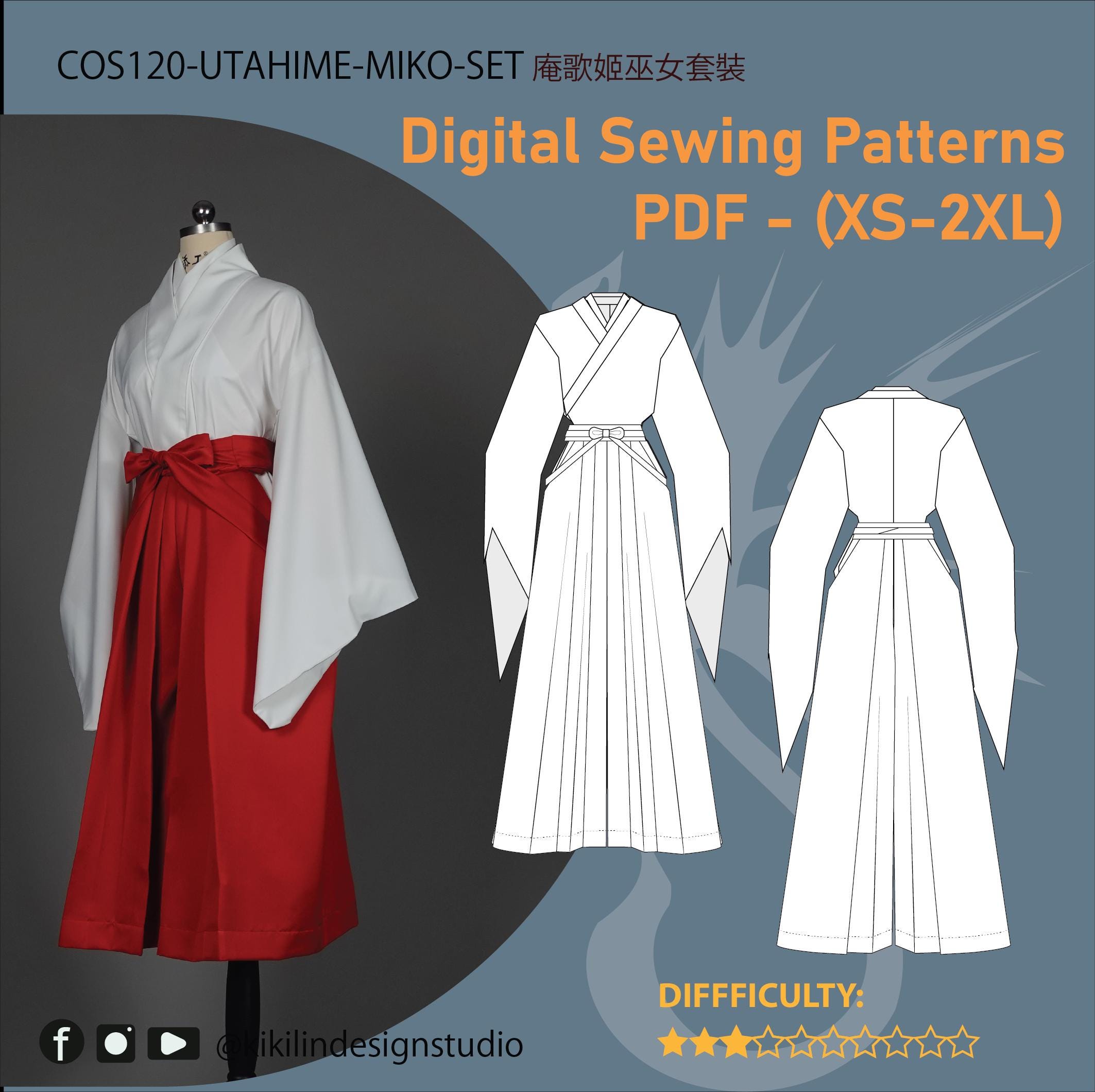 Utahime Miko Costume Sewing Pattern Hakama Kosode Pdf Pattern Etsy 7878