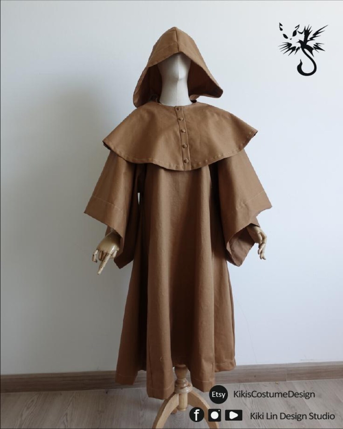 Medieval Robe Sewing Pattern | Monk Cloak With Hood & Cape FREE SIZE ...