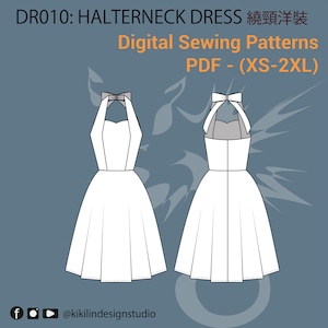 Digital Sewing Pattern | Halterneck Dress (sizes XS-2XL) | Beginner ...