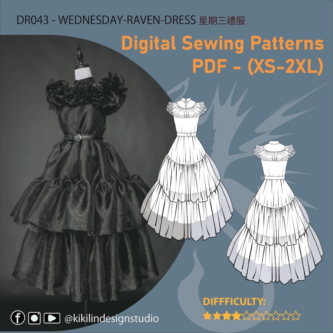 Gothic Ruffle Gown Sewing Pattern | Raven Dress Cosplay (PDF XS-2XL) - Etsy
