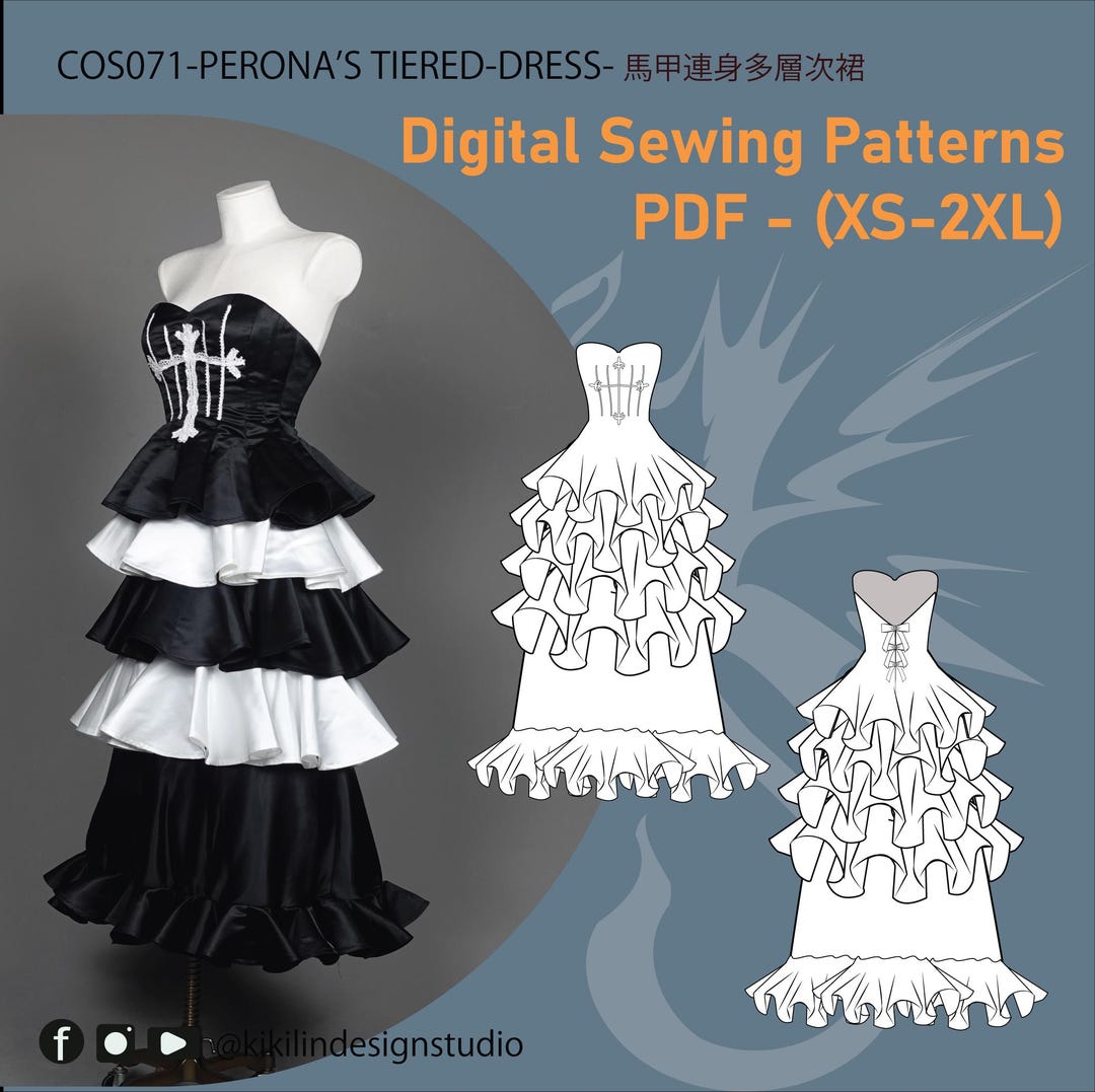 Perona Cosplay Gown Sewing Pattern | Tiered Ruffle Dress (PDF XS-2XL ...