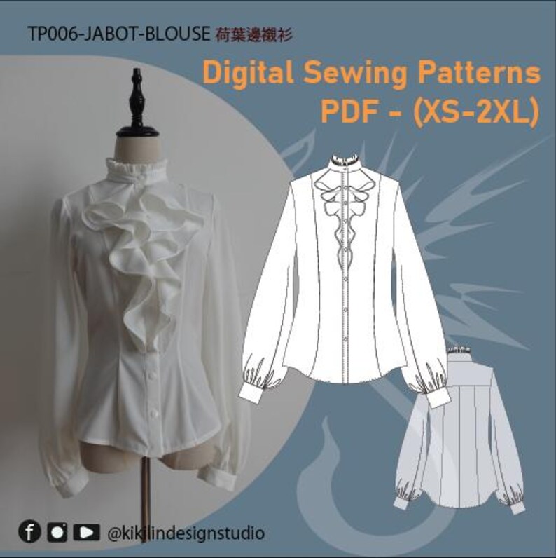 Victorian Jabot Blouse Pattern | Ruffled Dark Academia Top PDF (XS-2XL ...