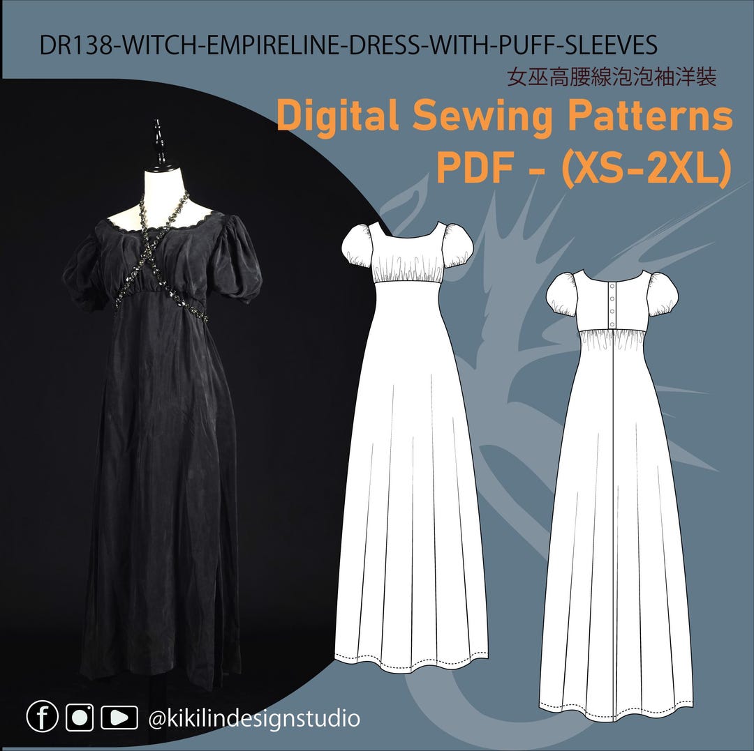 Gothic Witch Dress Pattern | Empireline Halloween Gown PDF (XS-2XL ...