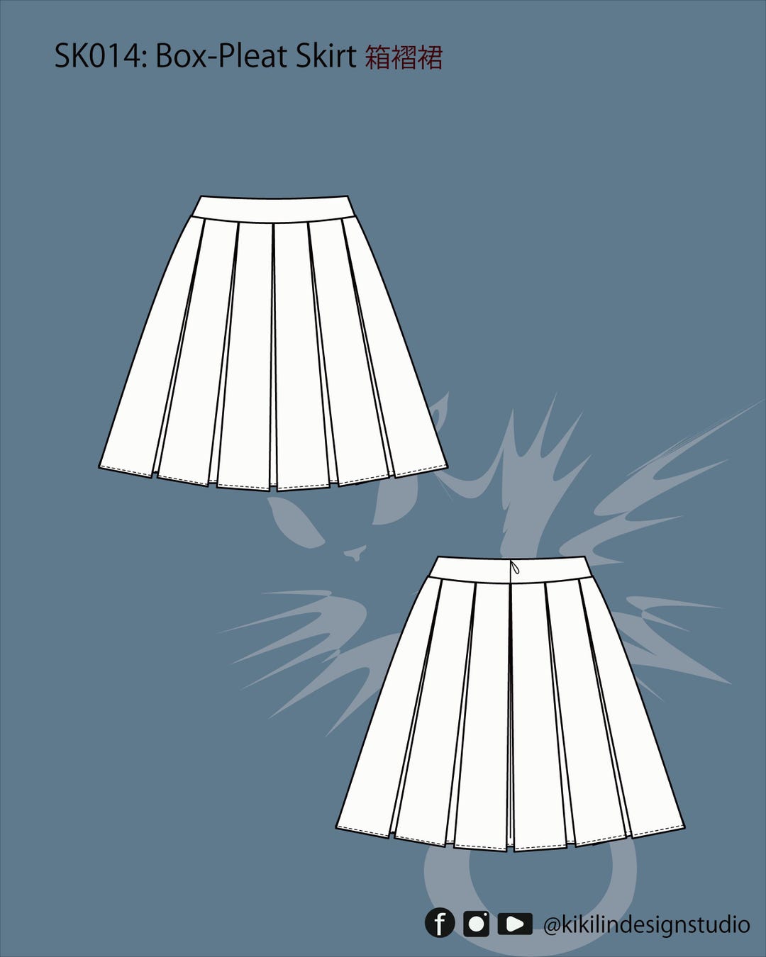 Digital Sewing Pattern Basic Box Pleat Skirt sizes XS-2XL Beginner ...