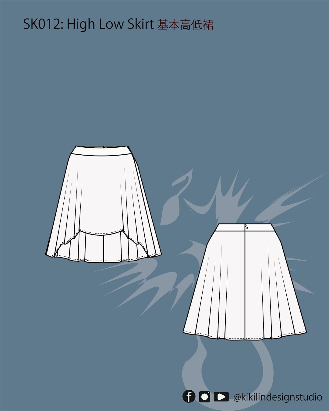 Digital Sewing Pattern Basic High-low Skirt sizes XS-2XL Beginner ...